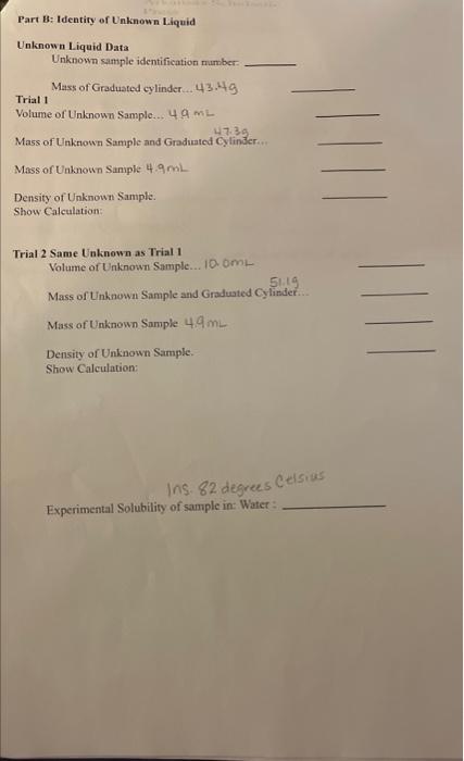 Solved Part B: Identity of Unknown Liquid Unknown Liquid | Chegg.com