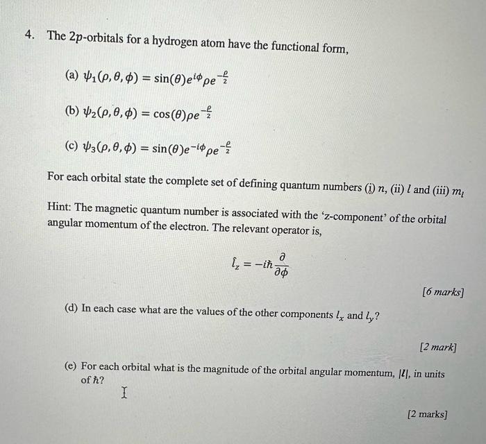 Solved The 2p-orbitals for a hydrogen atom have the | Chegg.com