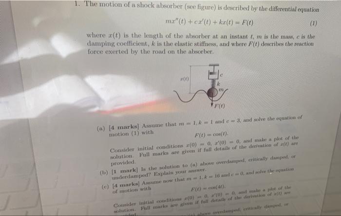 Solved The motion of a shock absorber (see figure) is | Chegg.com