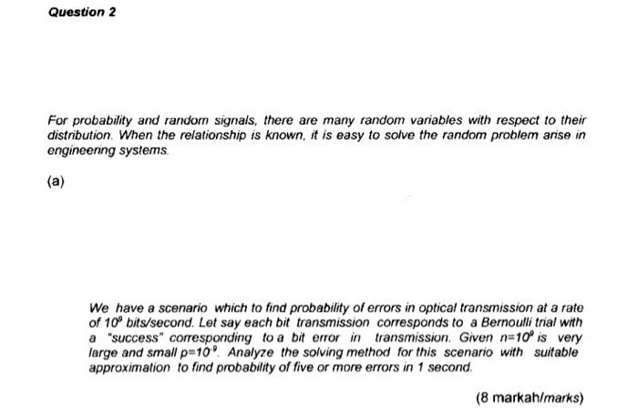 Solved Subject : Probability and random signals.Answer all | Chegg.com