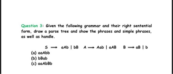 Solved Question 3: Given the following grammar and their | Chegg.com