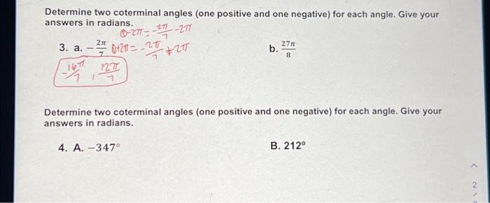 Solved Determine two coterminal angles (one positive and one | Chegg.com