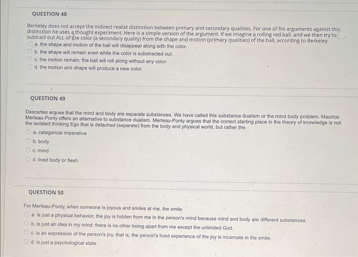 Berkeley does not accept the indirect realist | Chegg.com