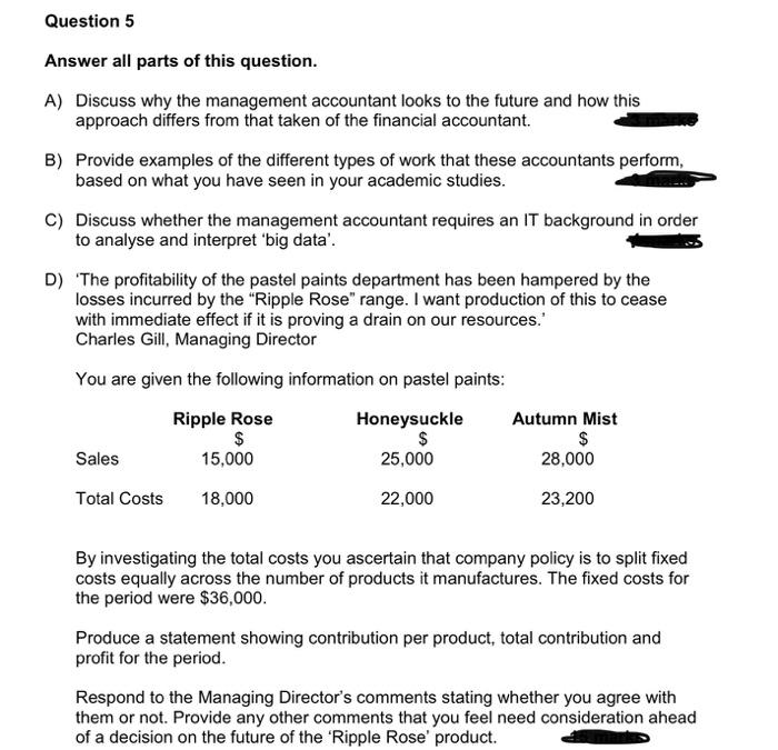Solved Question 5 Answer all parts of this question. A) | Chegg.com