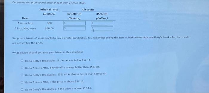 Solved Determine the promotional price of each item at each | Chegg.com