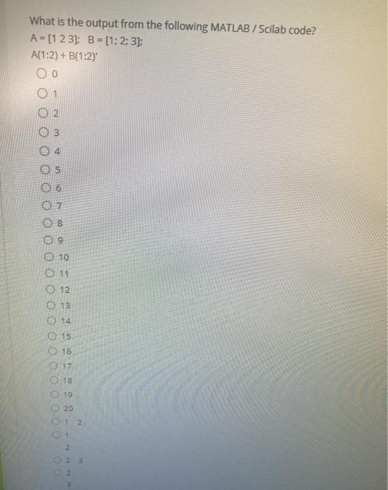 Solved What is the output from the following MATLAB / Scilab | Chegg.com