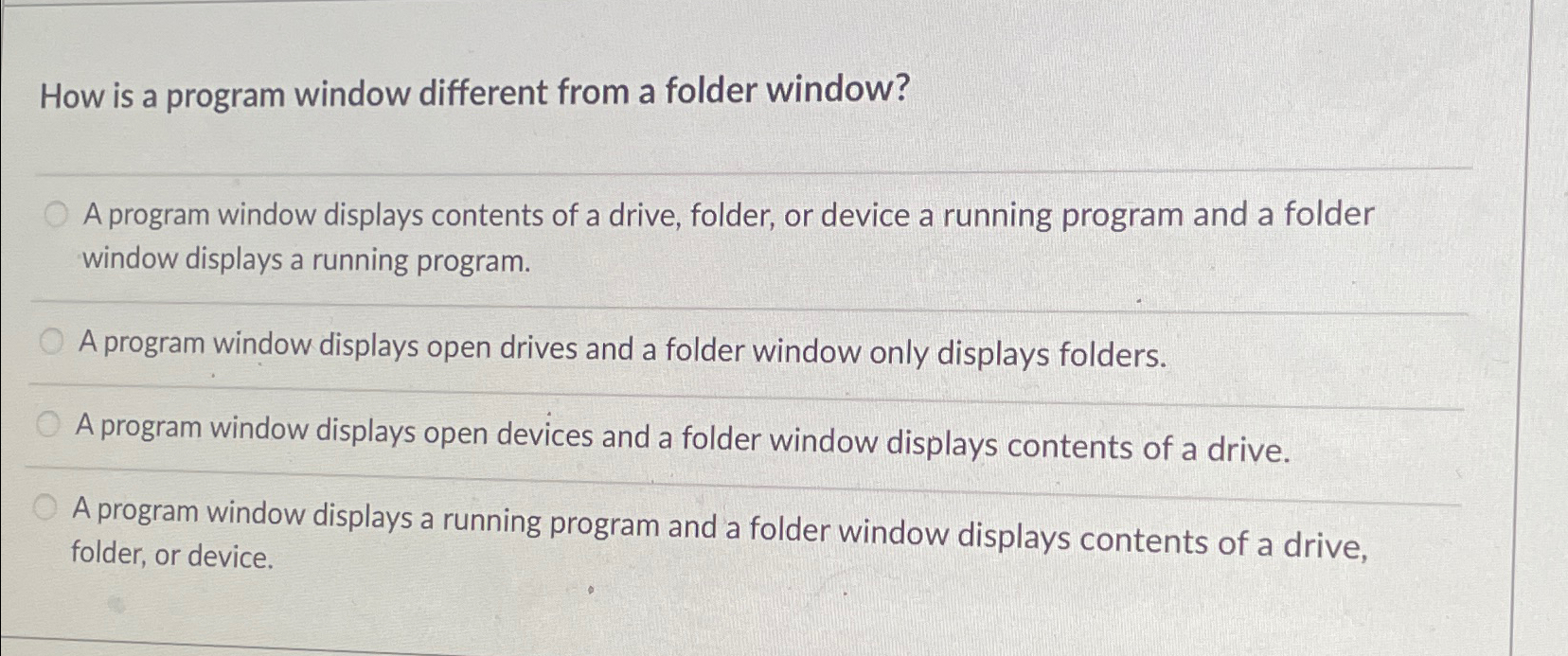 Solved How is a program window different from a folder | Chegg.com