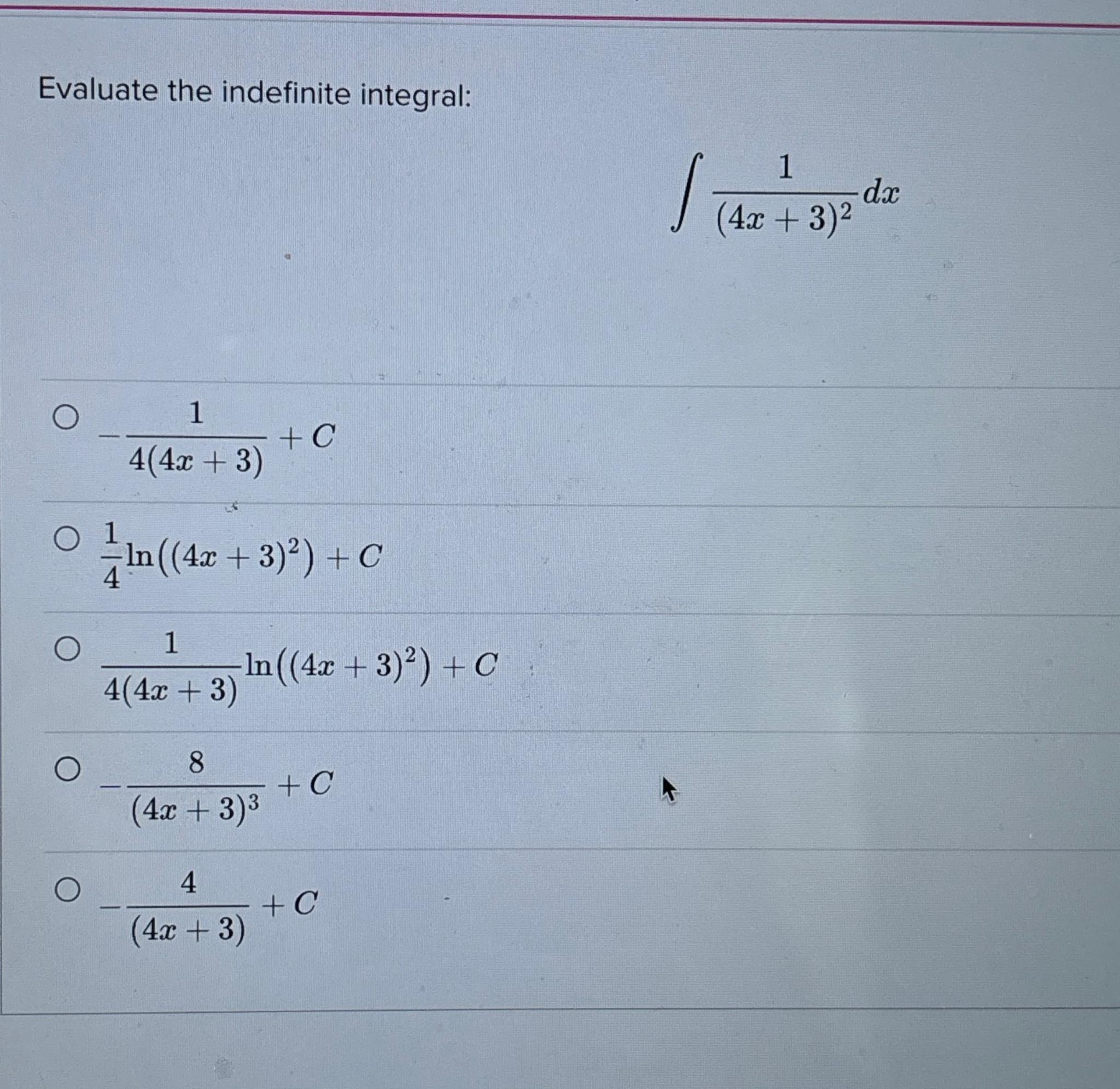Solved Evaluate the indefinite | Chegg.com