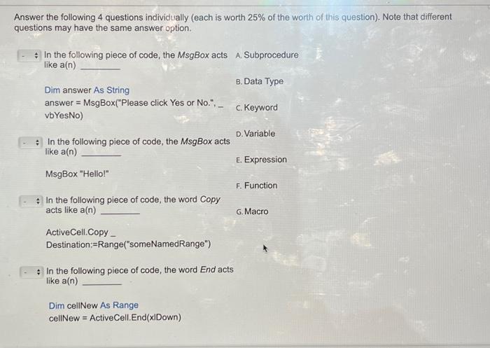 Solved Answer the following 4 questions individually (each | Chegg.com