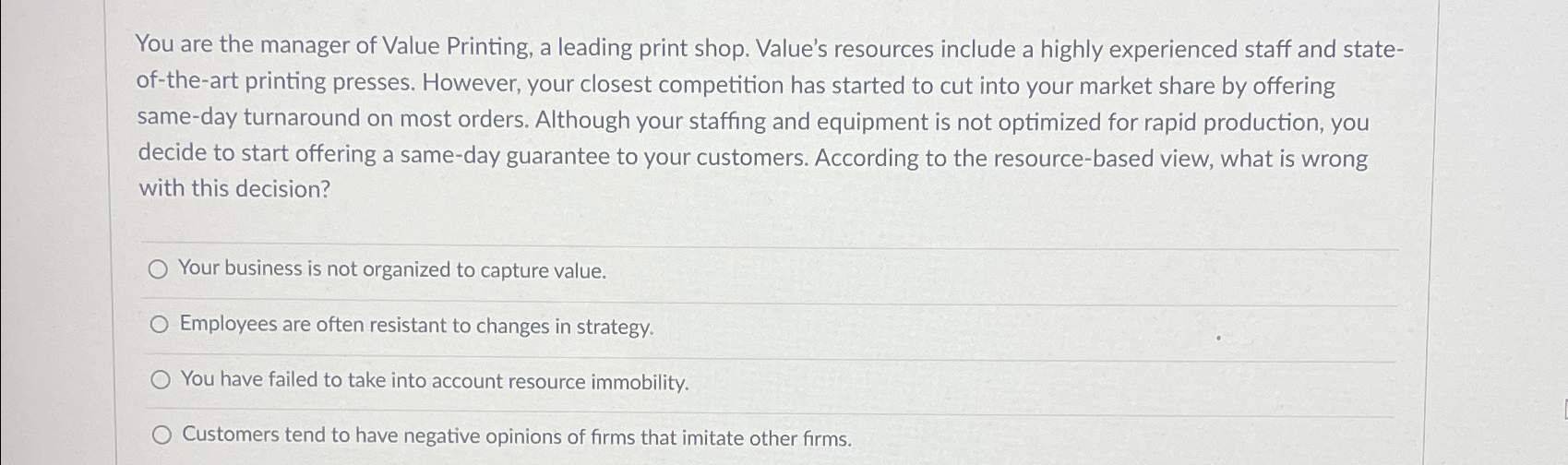 Solved You are the manager of Value Printing, a leading | Chegg.com