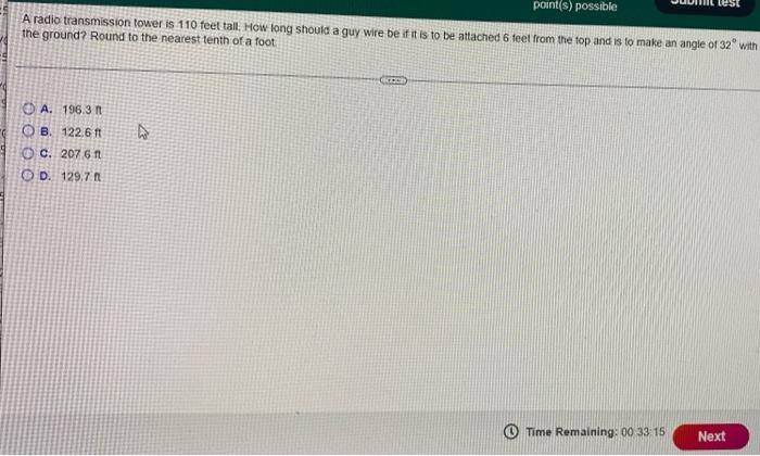 Solved A radio transmission tower is 110 feet tall. How long | Chegg.com