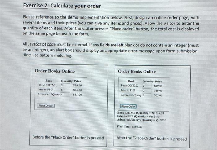 Solved Exercise 2: Calculate your order Please reference to | Chegg.com