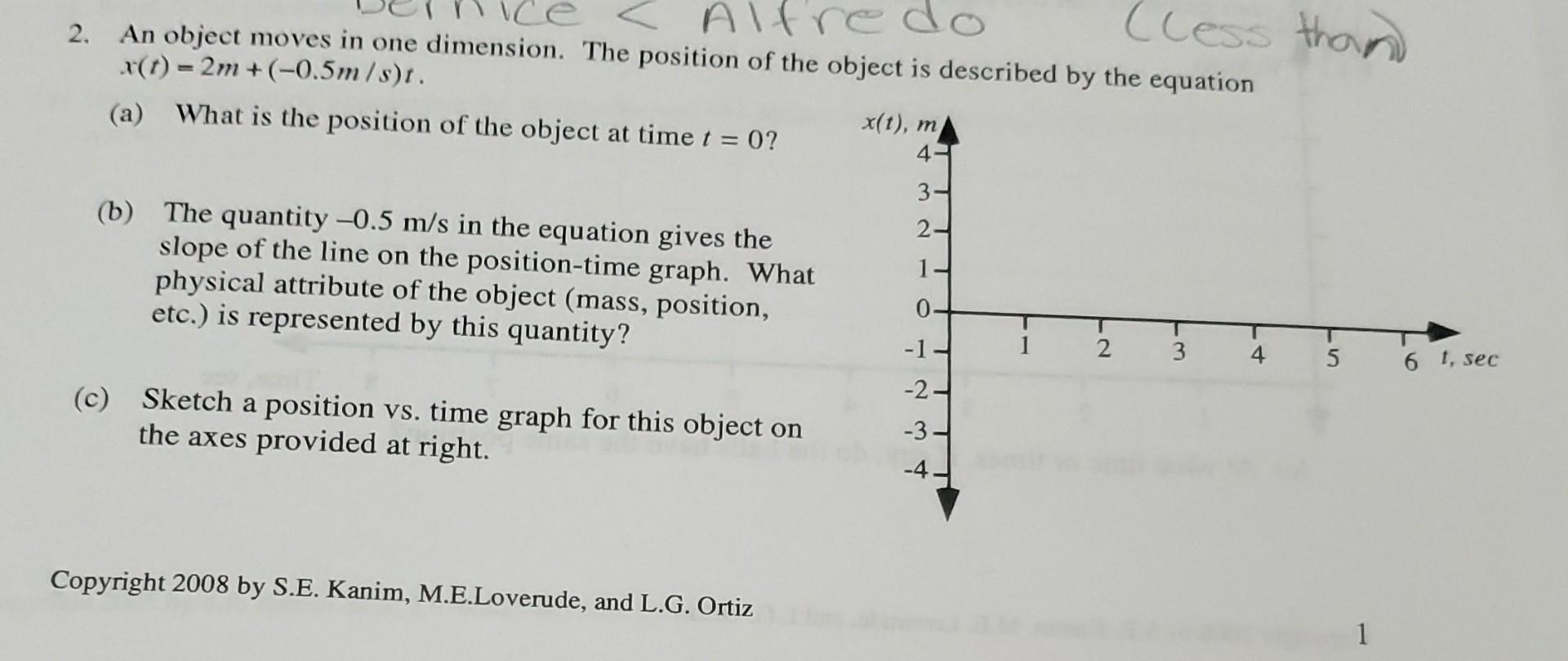 Solved 2. An object moves in one dimension. The position of | Chegg.com