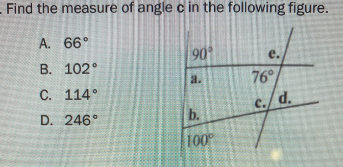 Solved Find the measure of angle c in the following figure. | Chegg.com