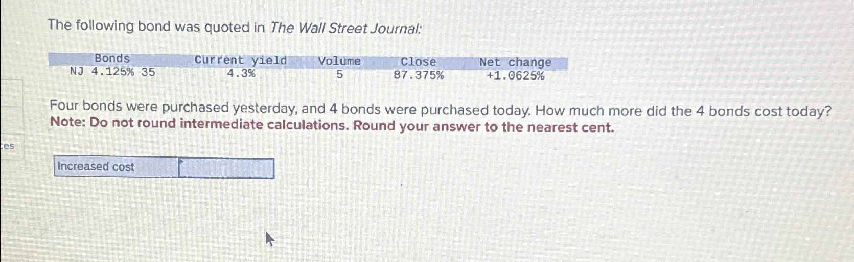 Solved The following bond was quoted in The Wall Street | Chegg.com