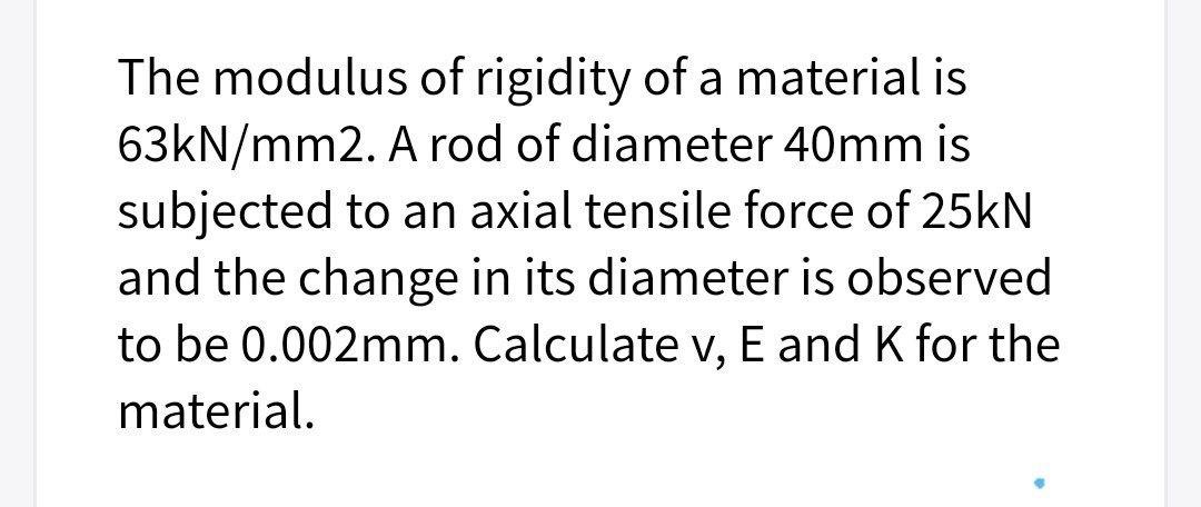Solved The modulus of rigidity of a material is 63kN/mm2. A | Chegg.com