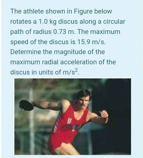 Solved The athlete shown in Figure below rotates a 1.0 kg | Chegg.com