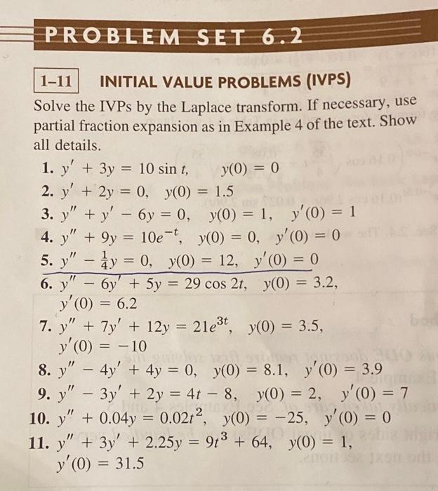 Solved Solve the IVPs by the Laplace transform. If | Chegg.com