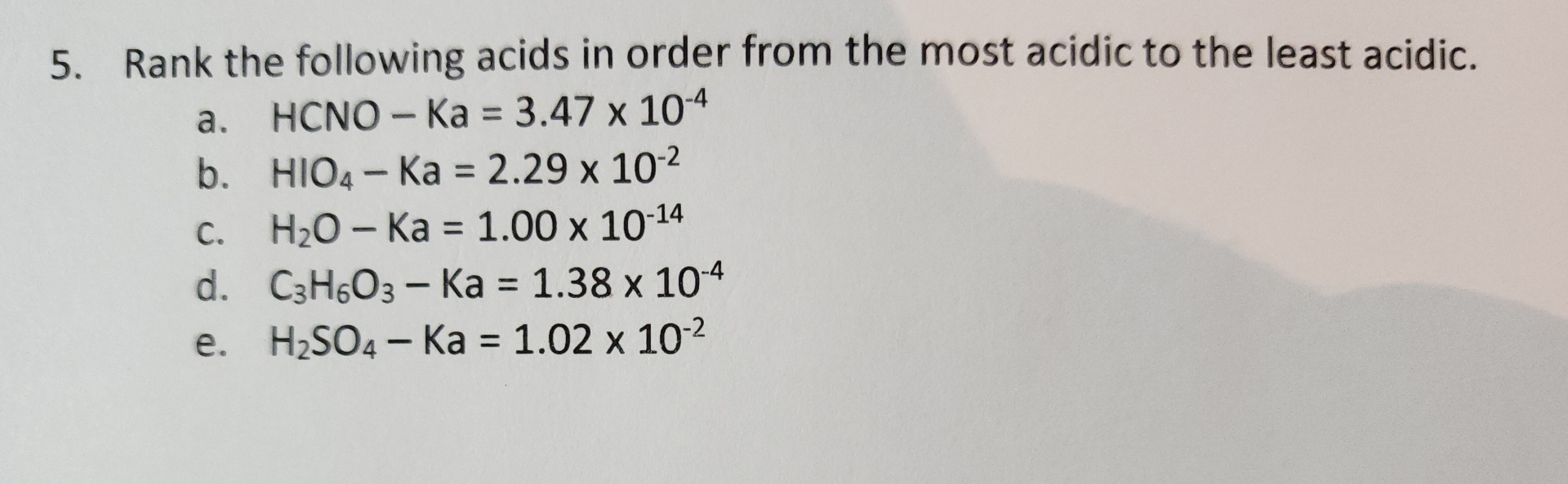 Solved How can I figure out Rank the following acids in | Chegg.com