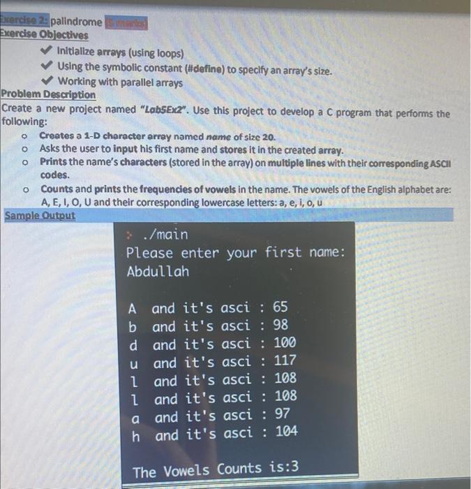Solved o berdse 2. palindrome Exercise Objectives Initialize | Chegg.com