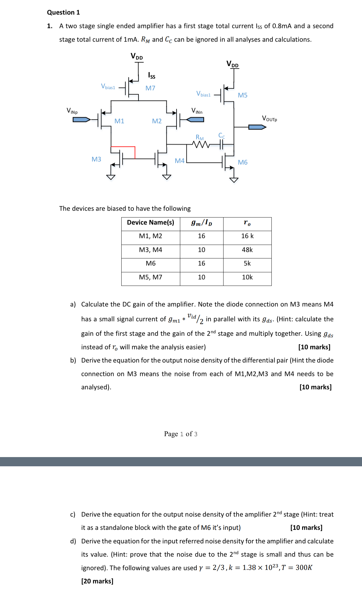 Solved Question 1A two stage single ended amplifier has a | Chegg.com