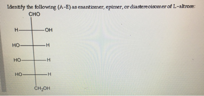 Solved Identify the following (A-E) as enantiomer, epimer, | Chegg.com