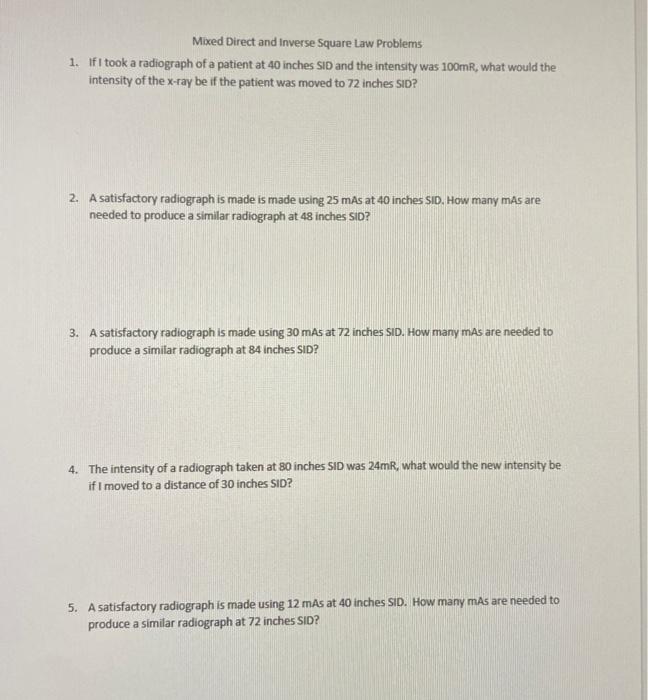 Solved Mixed Direct and inverse Square Law Problems 1. If I | Chegg.com