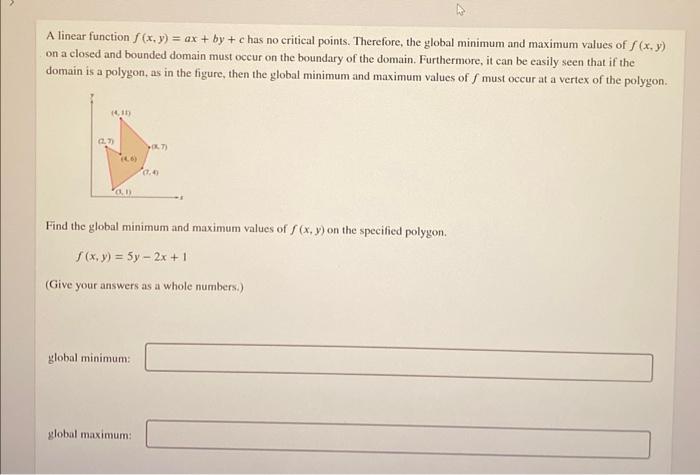 Solved A linear function f(x,y)=ax+by+c has no critical | Chegg.com