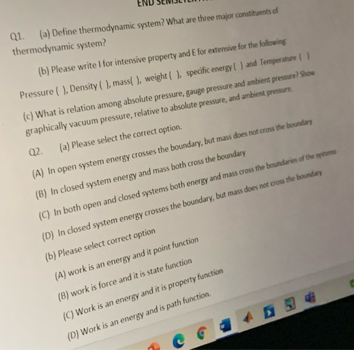 Solved Q1. (a) Define thermodynamic system? What are three | Chegg.com