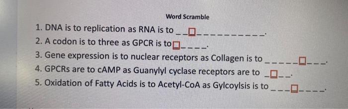 Solved Word Scramble 1. DNA is to replication as RNA is to | Chegg.com