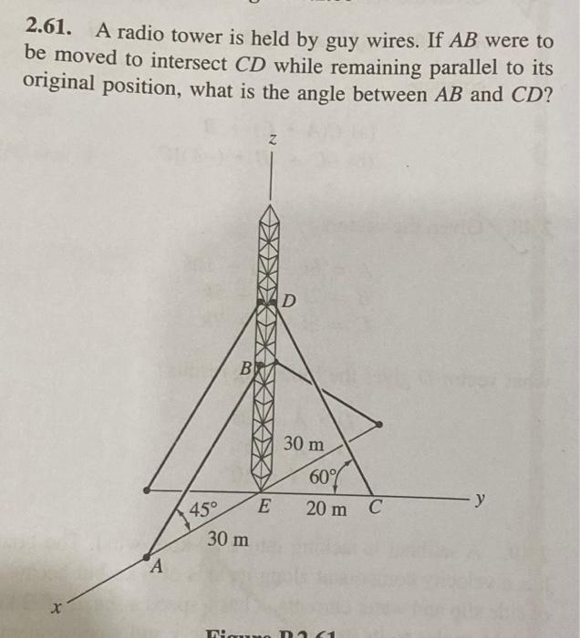 Solved 2.61. A radio tower is held by guy wires. If AB were | Chegg.com
