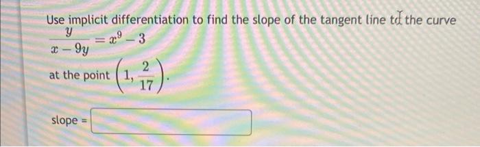 Solved Use implicit differentiation to find the slope of the | Chegg.com