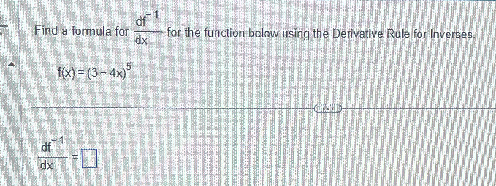 Solved Find a formula for df-1dx ﻿for the function below | Chegg.com