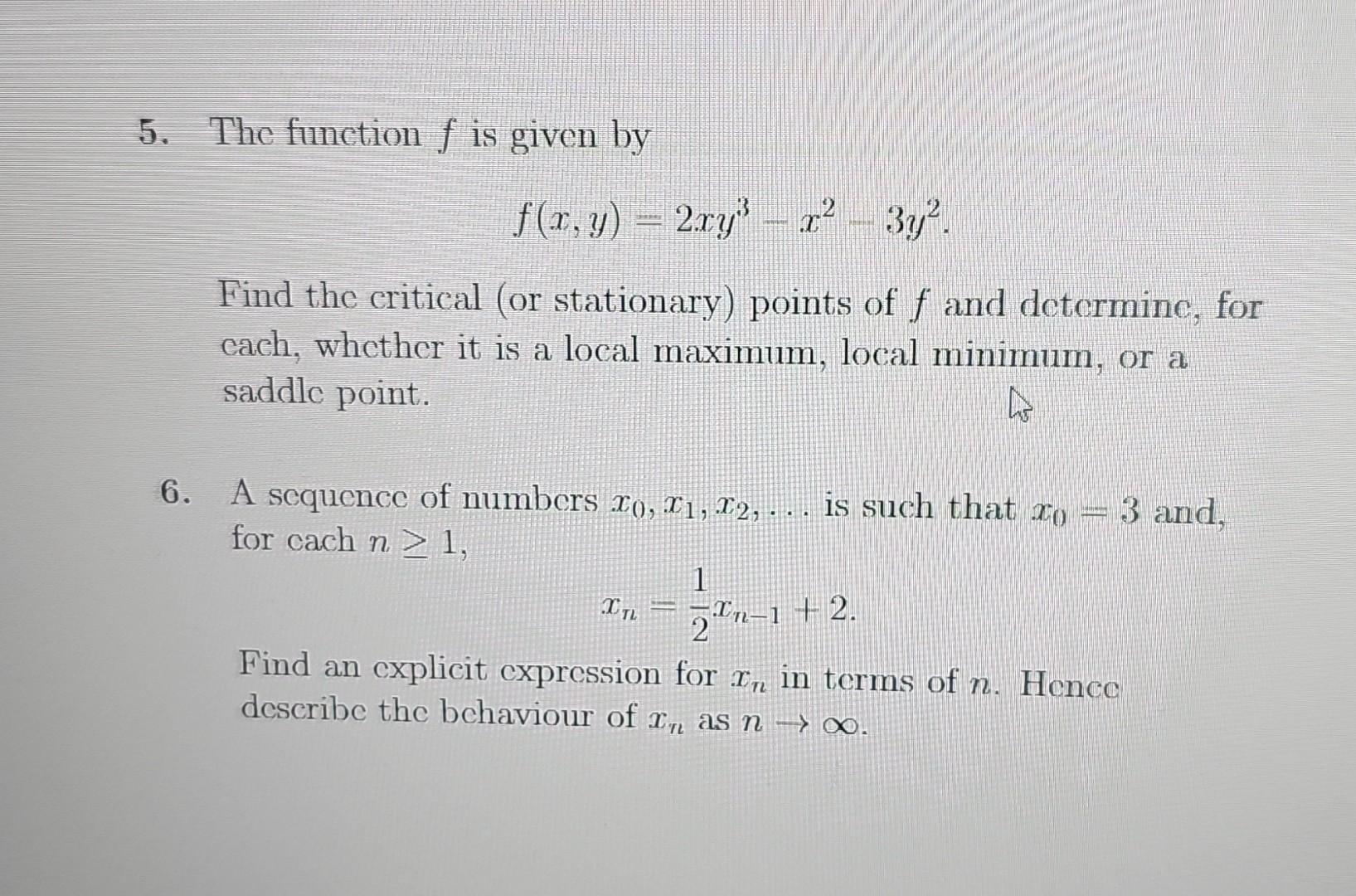 Solved 5 The Function F Is Given By F X Y 2xy3−x2−3y2 Find