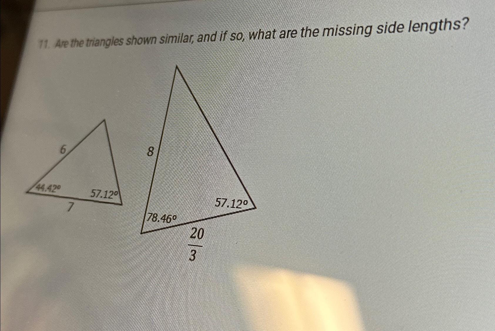 Solved Are the triangles shown similar, and if so, ﻿what are | Chegg.com