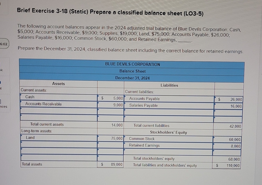 Solved Brief Exercise 3-18 (Static) ﻿Prepare a classified | Chegg.com