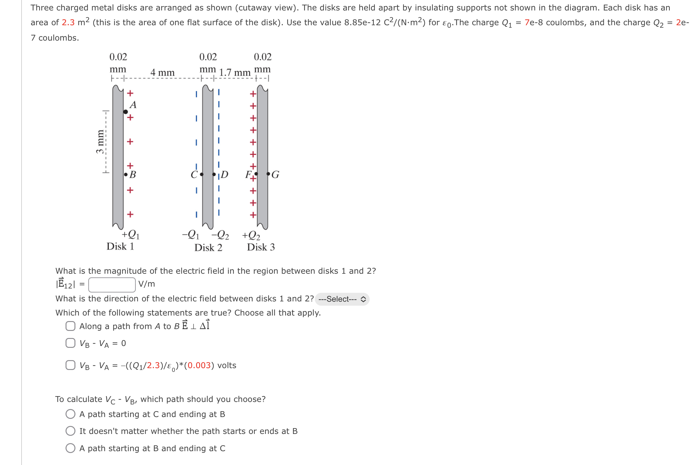 Solved Three charged metal disks are arranged as shown | Chegg.com