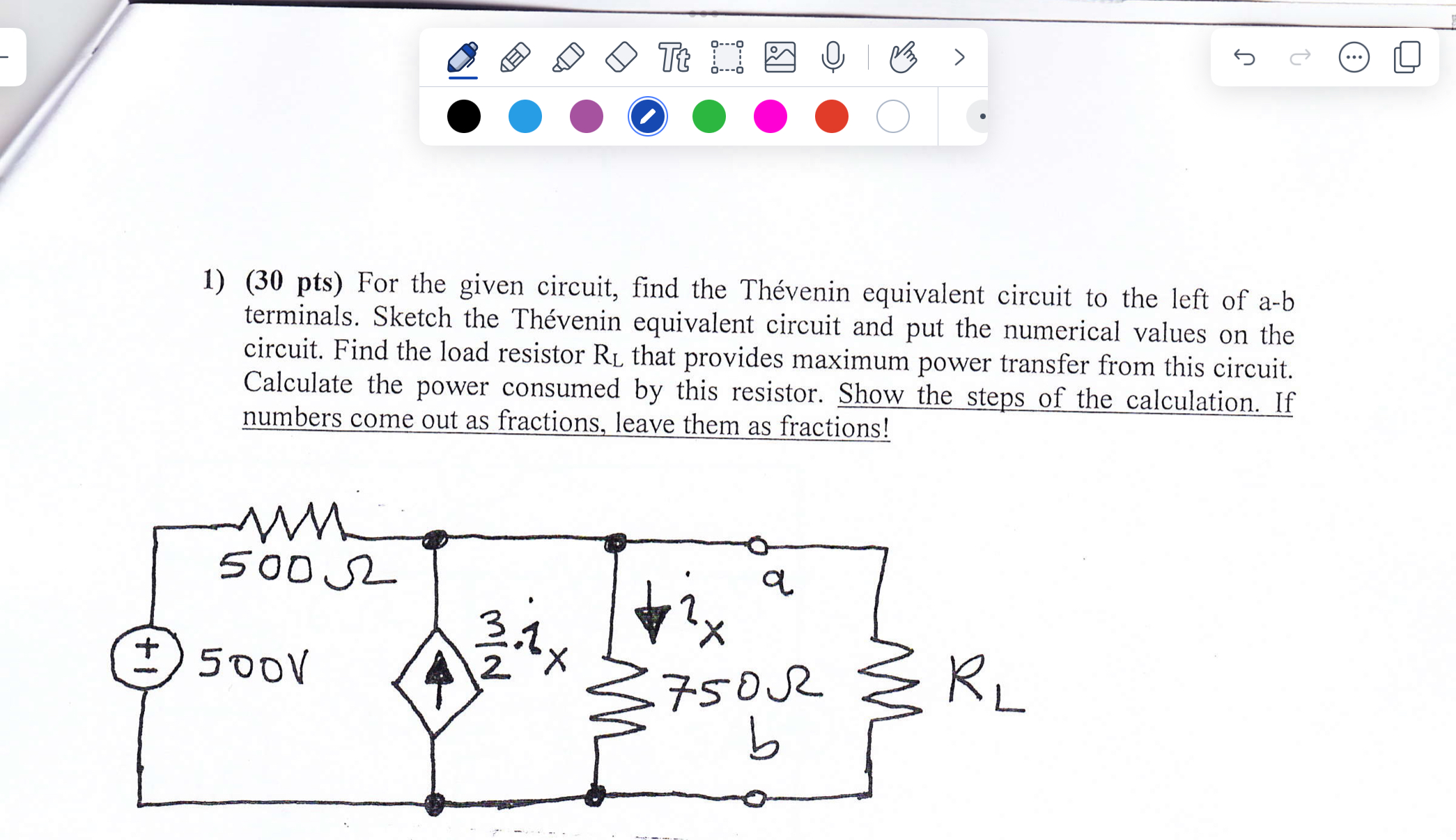 Solved ( 30pts ﻿For the given circuit, find the Thévenin | Chegg.com
