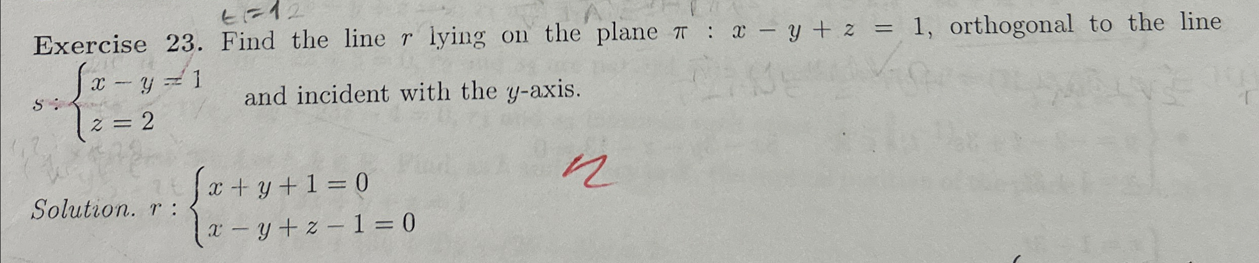 Solved Exercise 23. ﻿Find the line r ﻿lying on the plane | Chegg.com