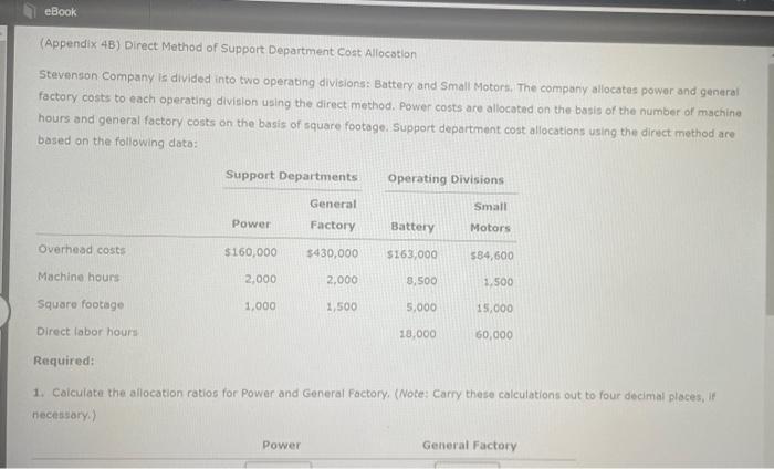 Solved eBook (Appendix 4B) Direct Method of Support | Chegg.com