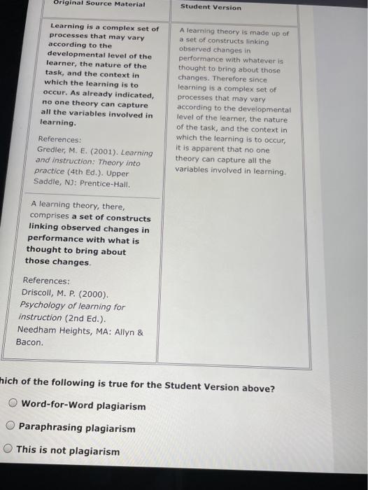 Solved Original Source Material Student Version Learning is | Chegg.com