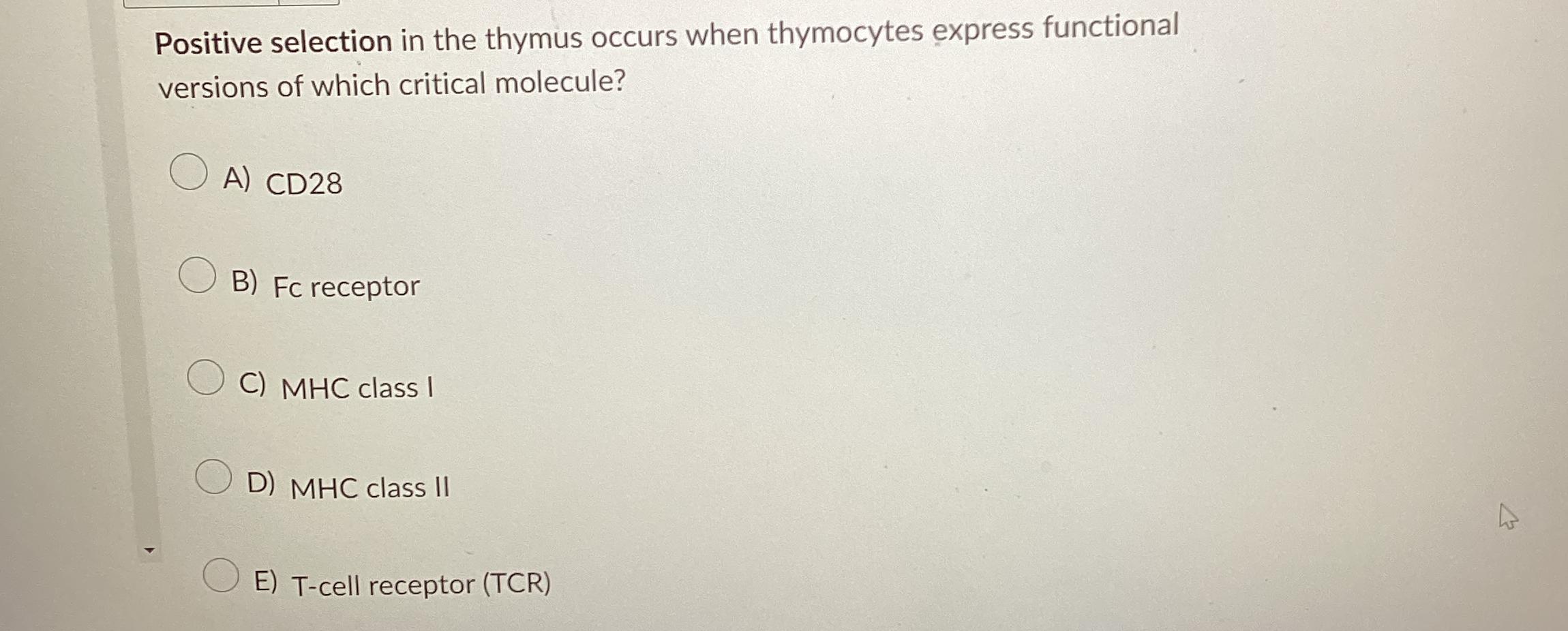 Solved Positive selection in the thymus occurs when | Chegg.com