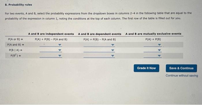Solved For two events, A and B, select the probability | Chegg.com