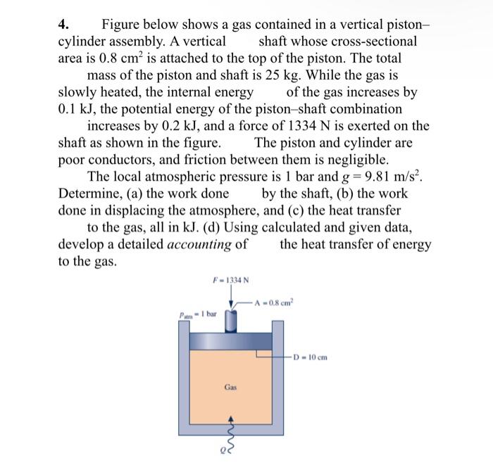 Solved 4. Figure below shows a gas contained in a vertical | Chegg.com