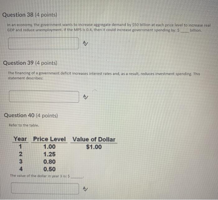Solved Question 38 (4 points) In an economy, the government | Chegg.com