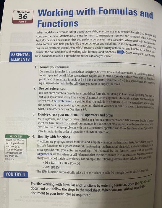 Using the essential elements ( format your formulas, | Chegg.com