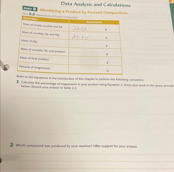 Solved Data Analysis and Calculations PART B Identifying a | Chegg.com