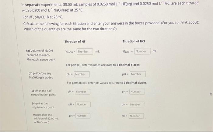 In separate experiments, 30.00 mL samples of 0.0250 | Chegg.com