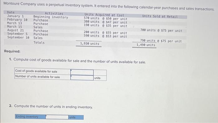 Solved Montoure Company uses a perpetual inventory system. | Chegg.com