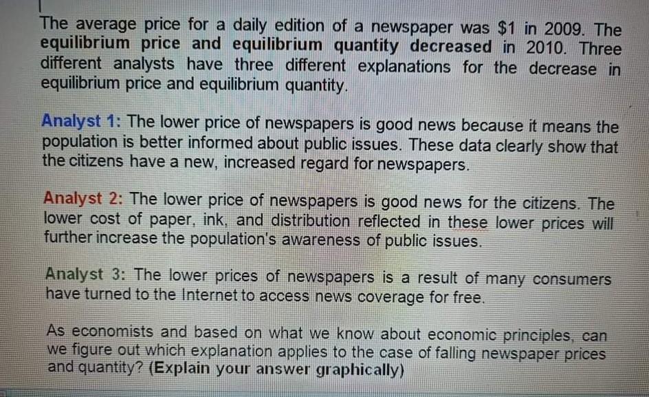 Solved The average price for a daily edition of a newspaper | Chegg.com